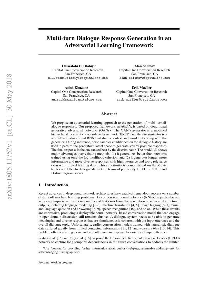 Multi-turn Dialogue Response Generation in an Adversarial Learning ...
