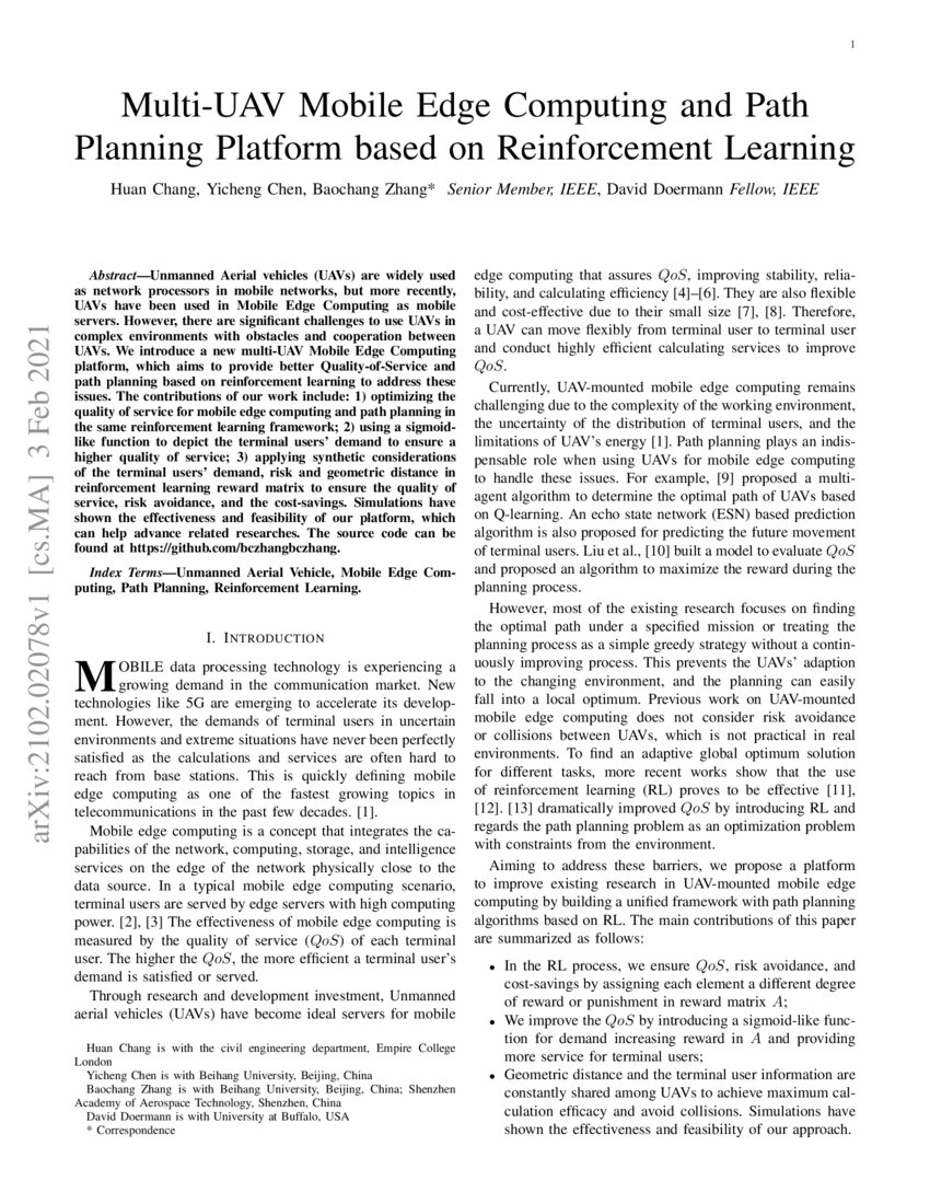 Multi-UAV Mobile Edge Computing and Path Planning Platform based on Reinforcement Learning | DeepAI