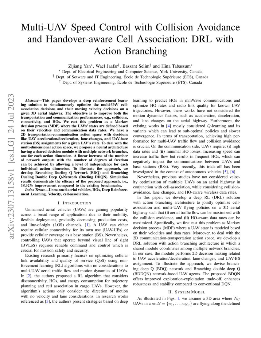 Multi-UAV Speed Control with Collision Avoidance and Handover-aware ...