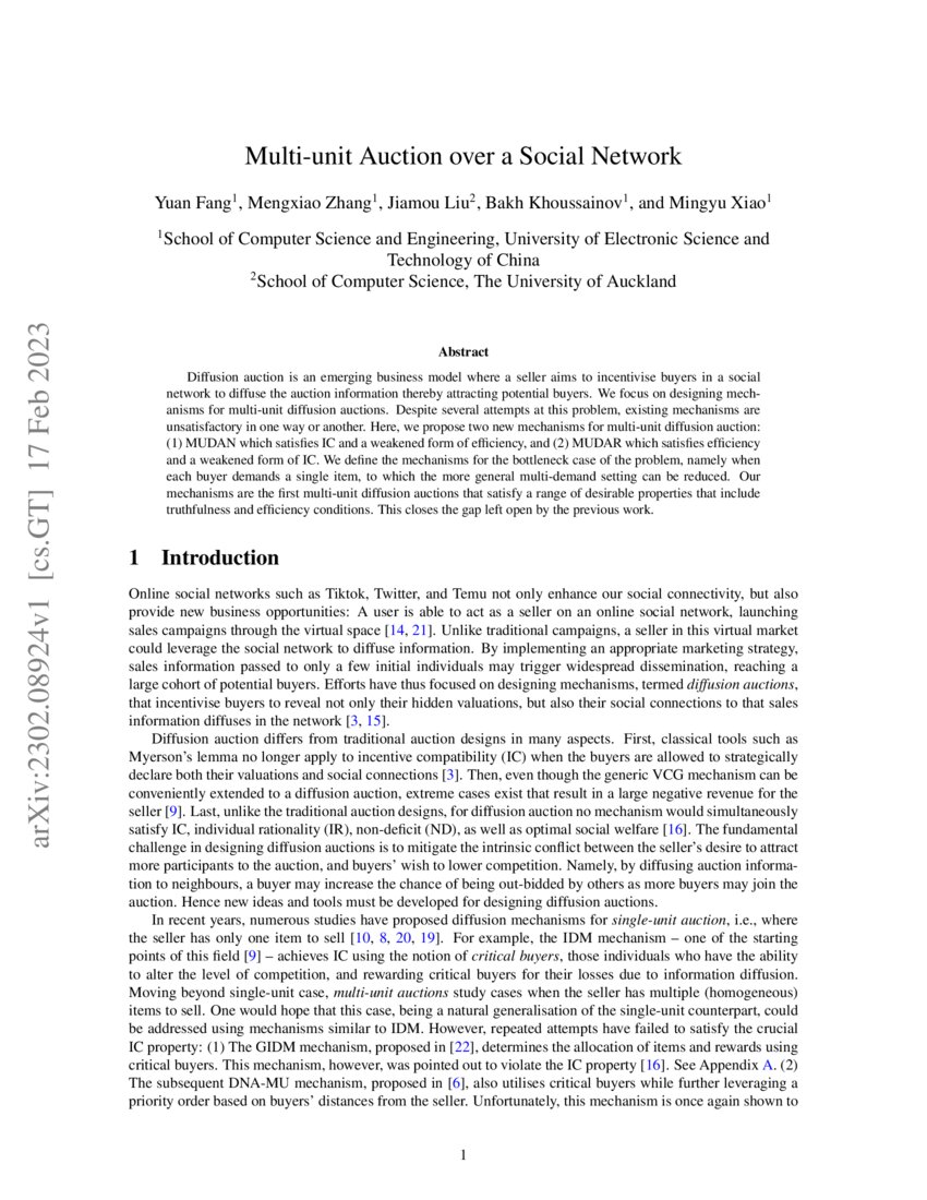 Multi-unit Auction over a Social Network | DeepAI