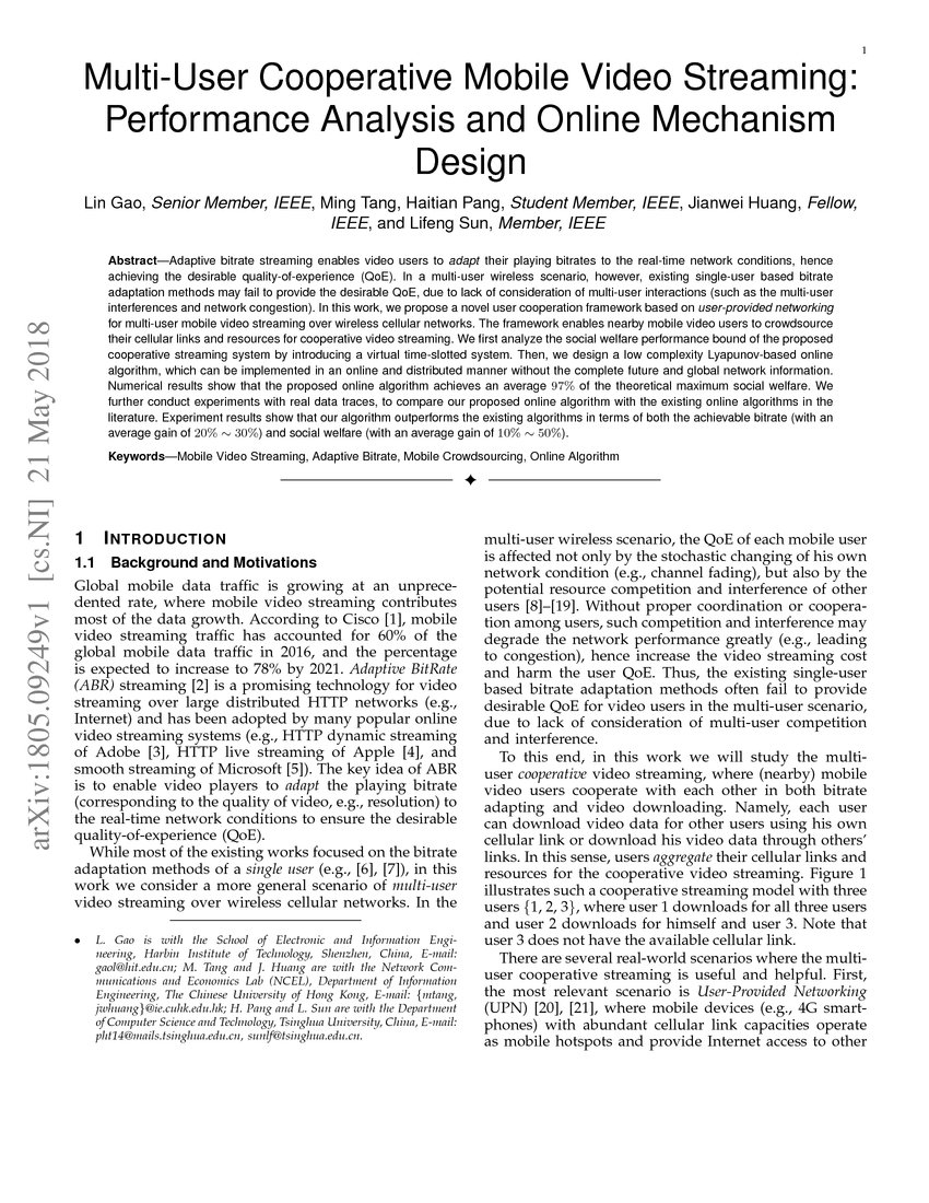 Multi-User Cooperative Mobile Video Streaming: Performance Analysis and ...