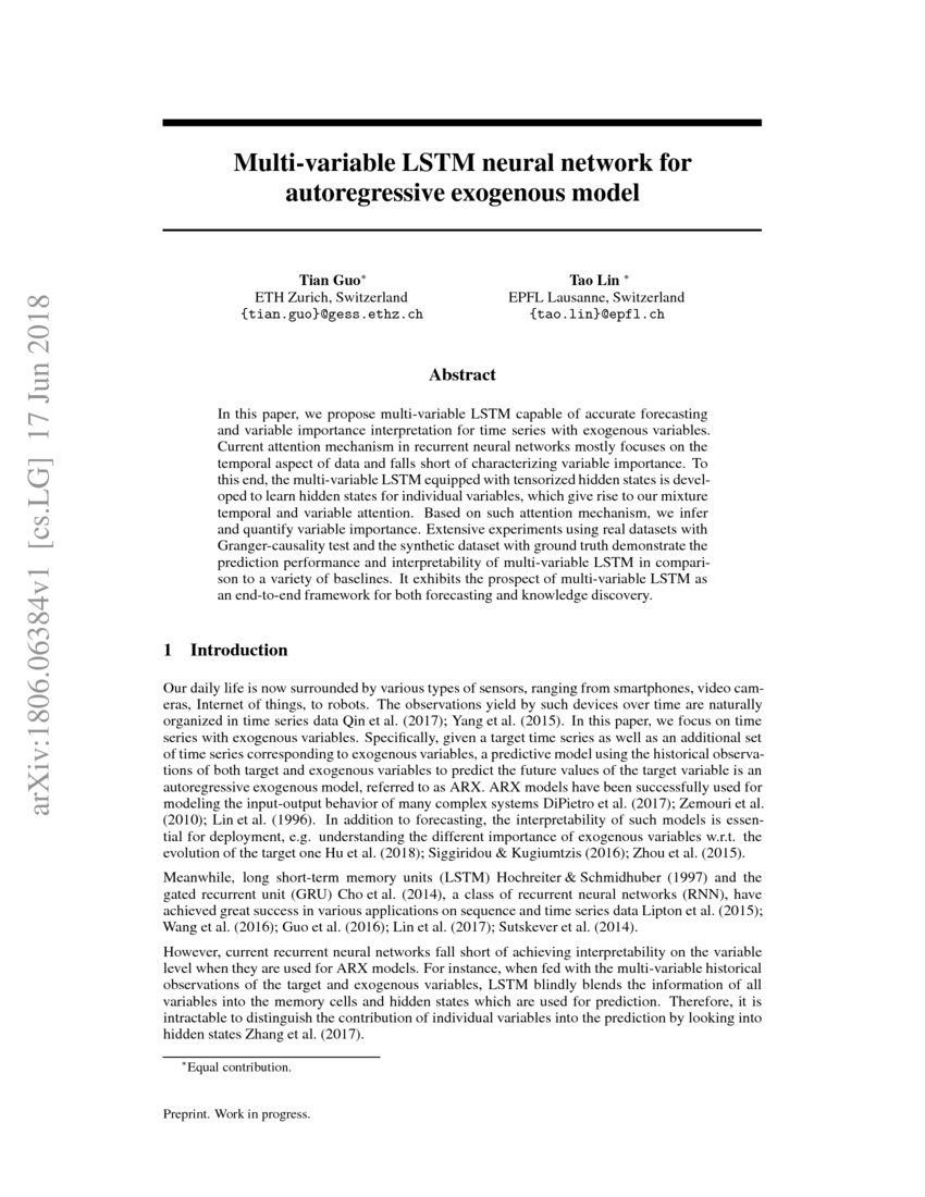 Multi Variable Lstm Neural Network For Autoregressive Exogenous Model