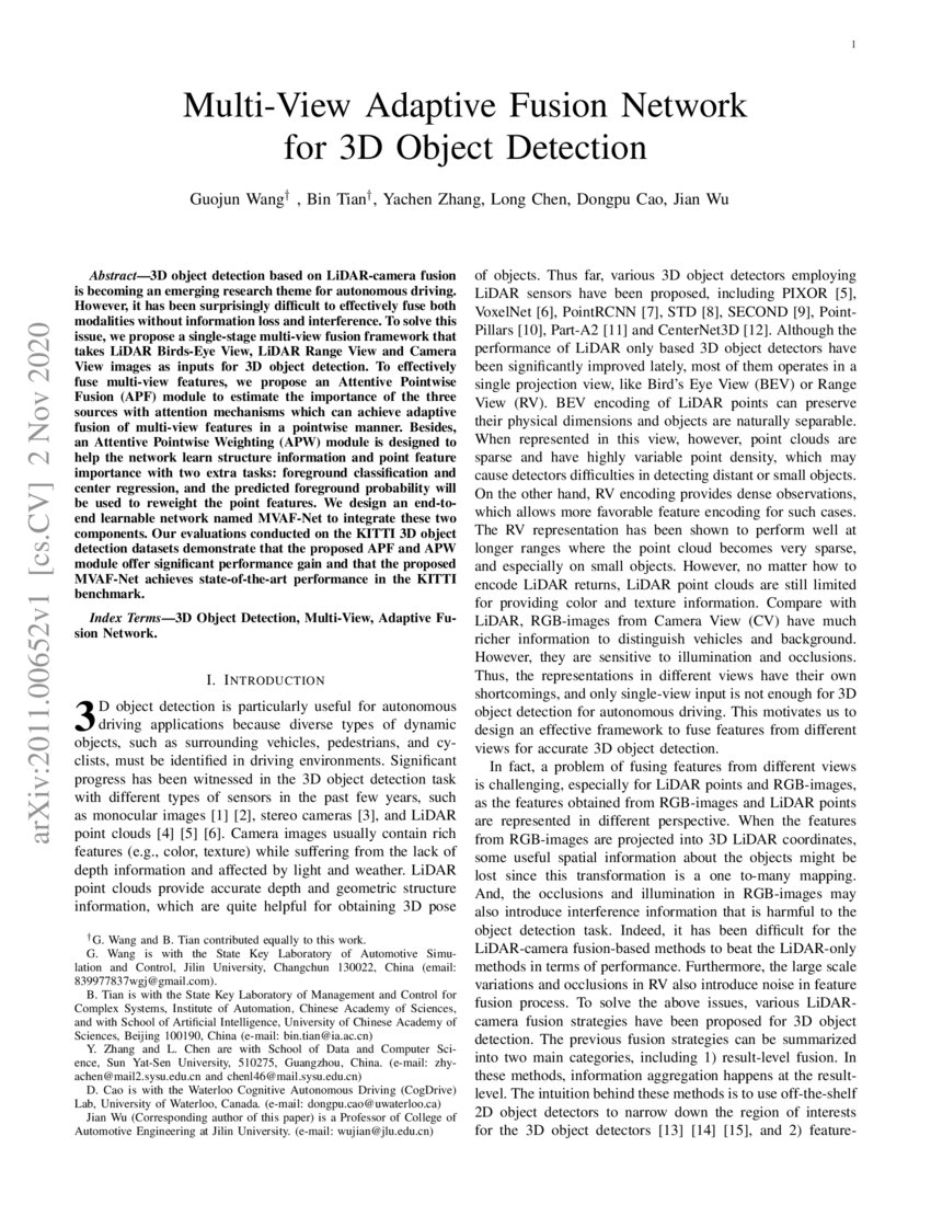 Multi View Adaptive Fusion Network For 3d Object Detection Deepai