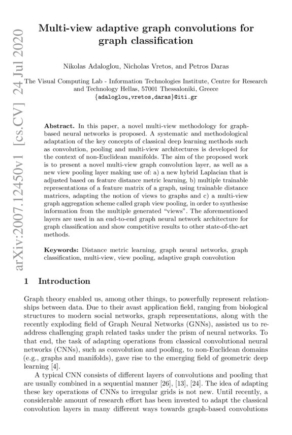 Multi-view adaptive graph convolutions for graph classification | DeepAI