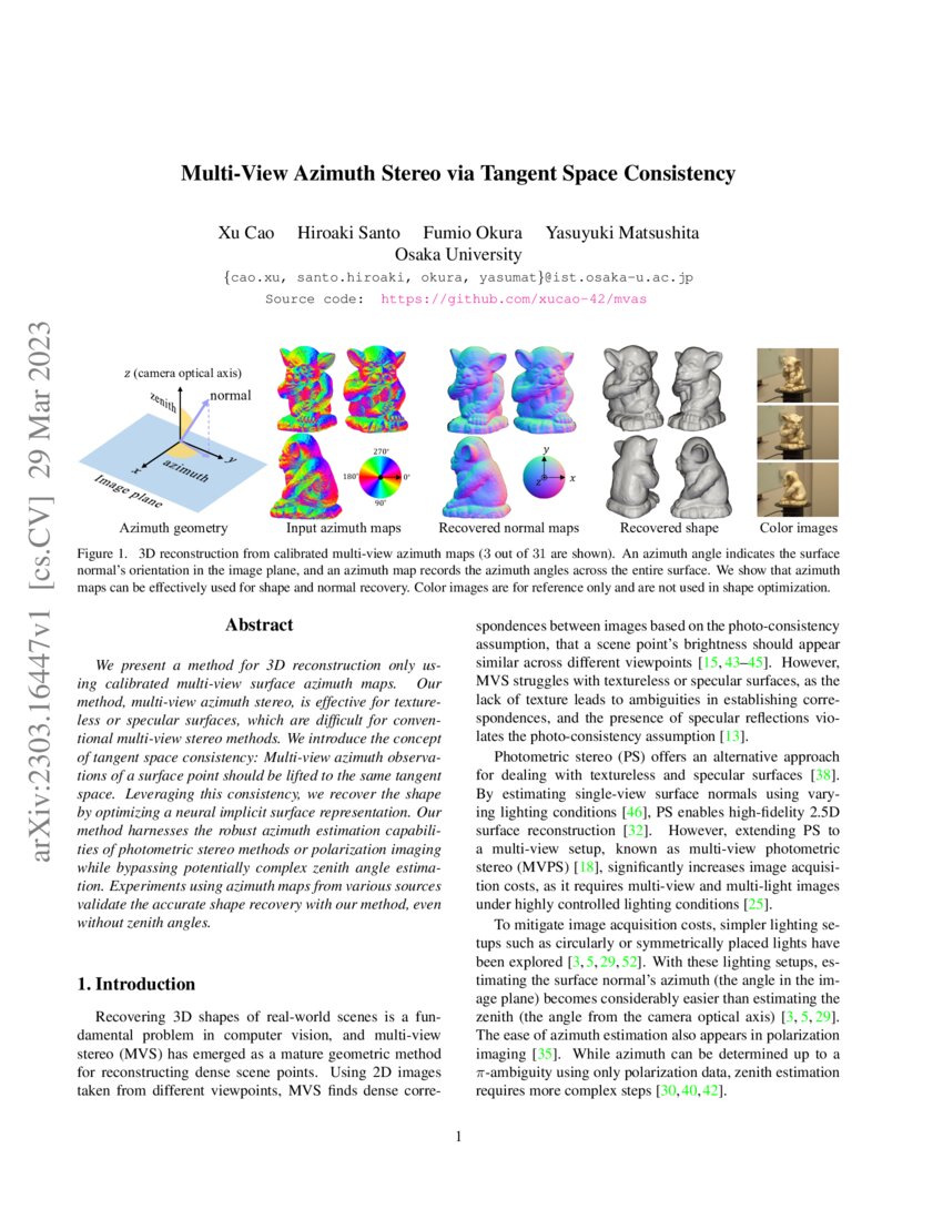 Multi-View Azimuth Stereo via Tangent Space Consistency | DeepAI