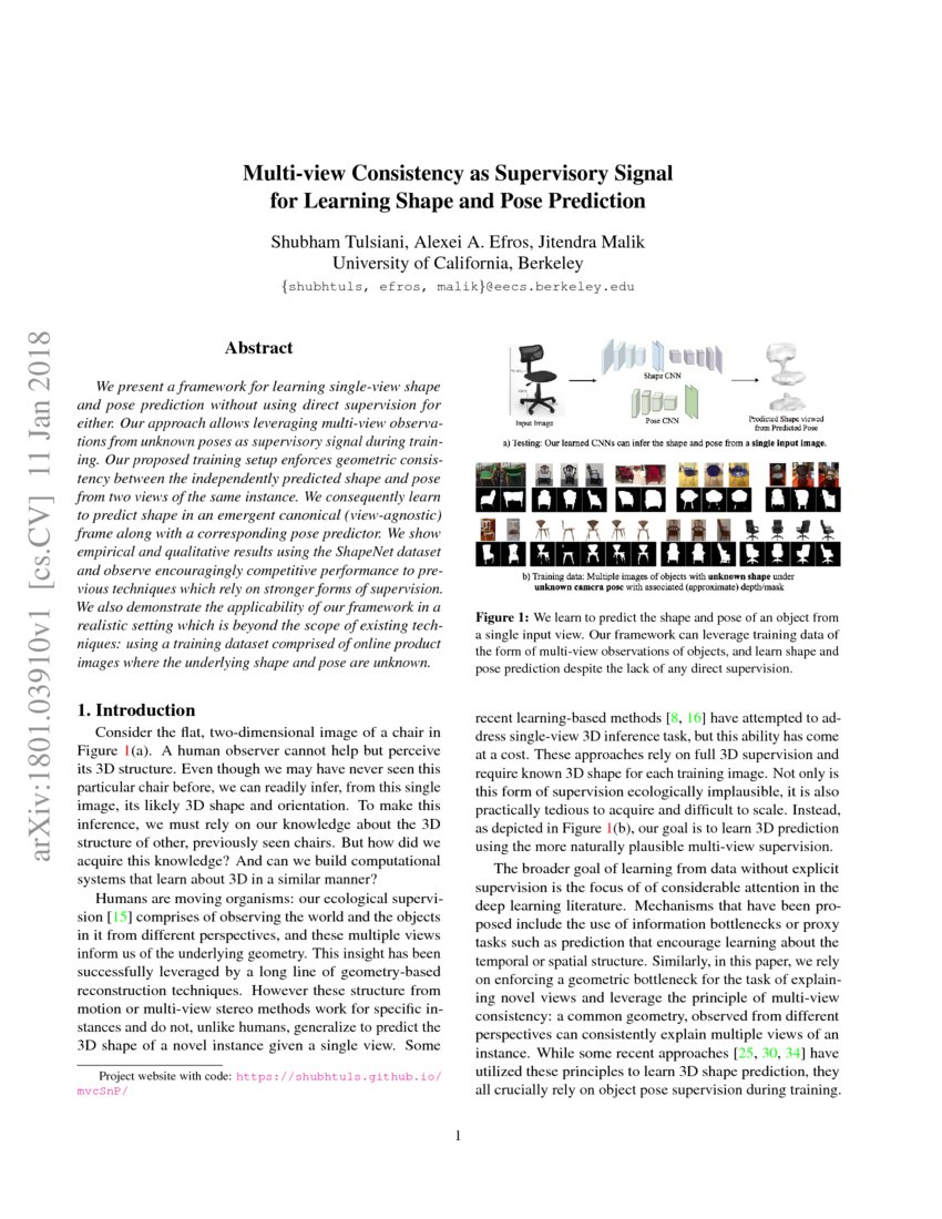 Multi-view Consistency as Supervisory Signal for Learning Shape and ...