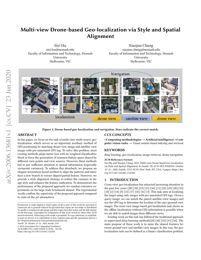 Multi View Drone Based Geo Localization Via Style And Spatial Alignment Deepai 