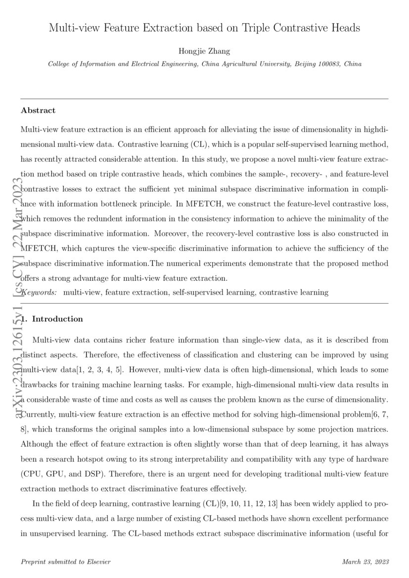Multi View Feature Extraction Based On Triple Contrastive Heads Deepai