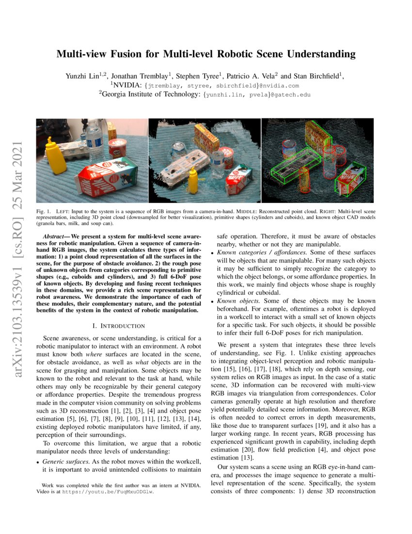 Multi-view Fusion for Multi-level Robotic Scene Understanding | DeepAI