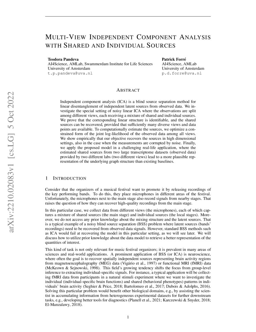 Multi-View Independent Component Analysis with Shared and Individual Sources | DeepAI