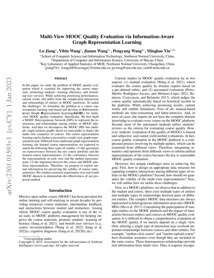 Multi-View MOOC Quality Evaluation via Information-Aware Graph ... Multi-View MOOC Quality Evaluation via Information-Aware Graph ...