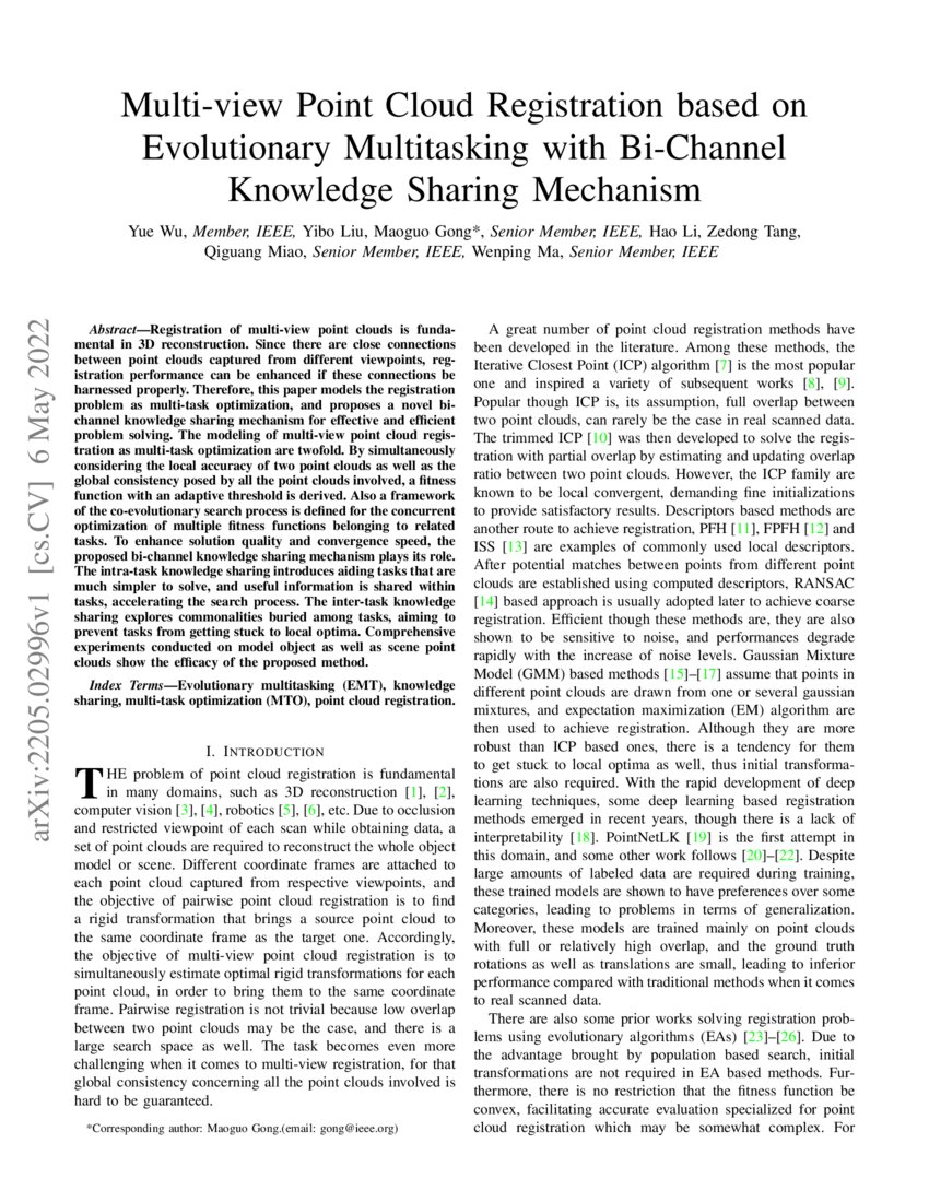 Multi View Point Cloud Registration Based On Evolutionary Multitasking