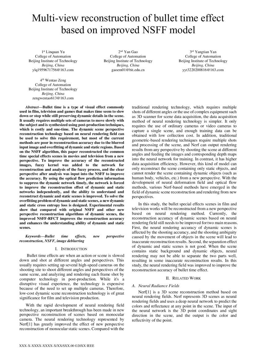 Multi-view reconstruction of bullet time effect based on improved NSFF ...