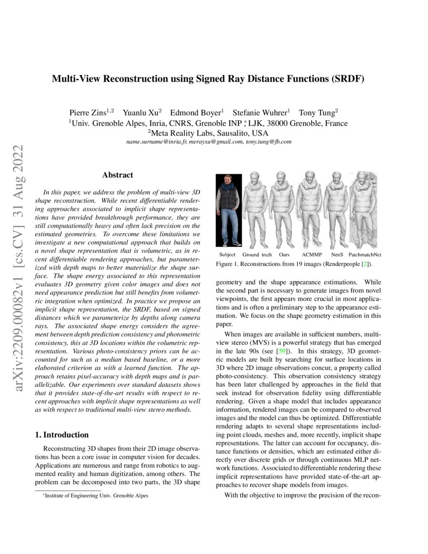 Multi-View Reconstruction using Signed Ray Distance Functions (SRDF ... Multi-View Reconstruction using Signed Ray Distance Functions (SRDF ...