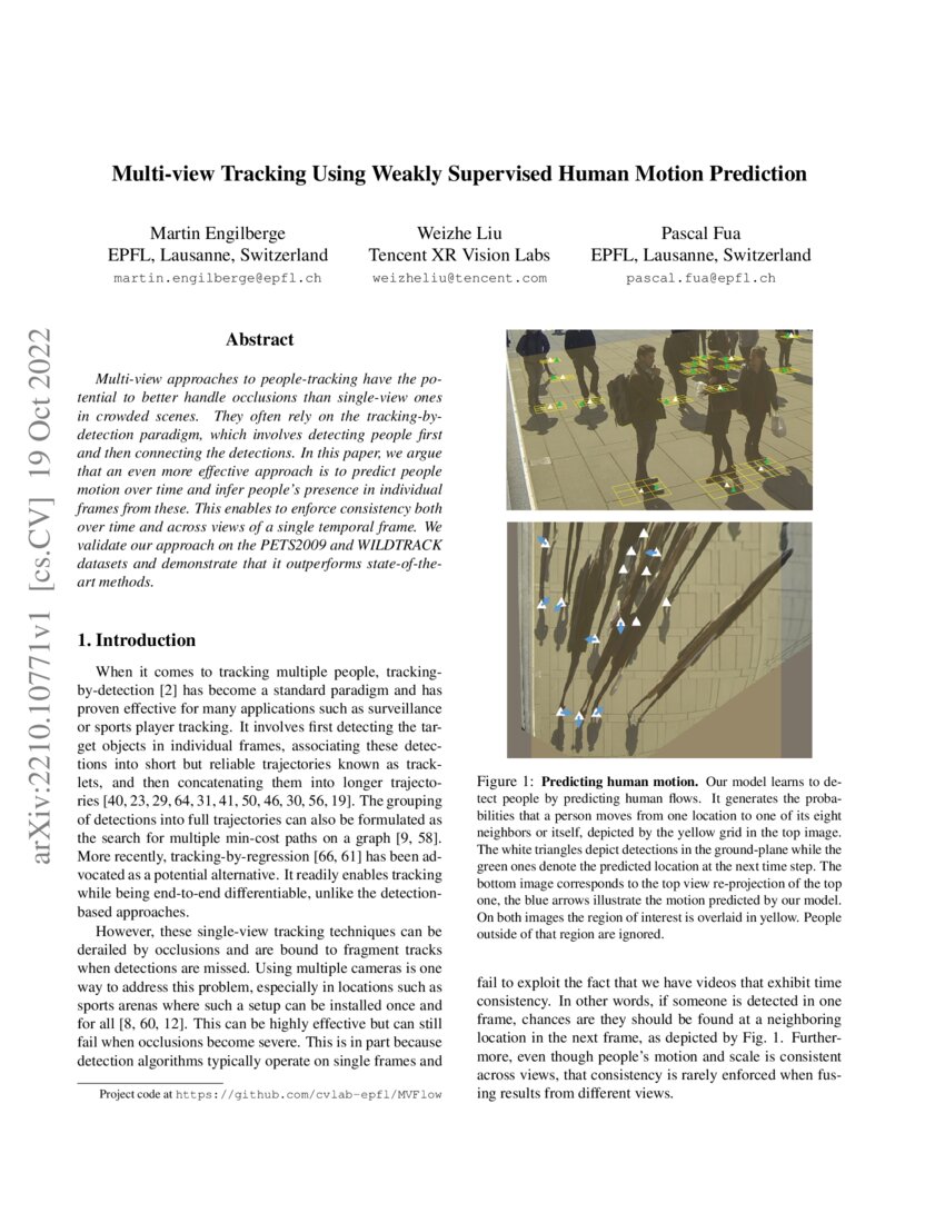 Multi-view Tracking Using Weakly Supervised Human Motion Prediction | DeepAI