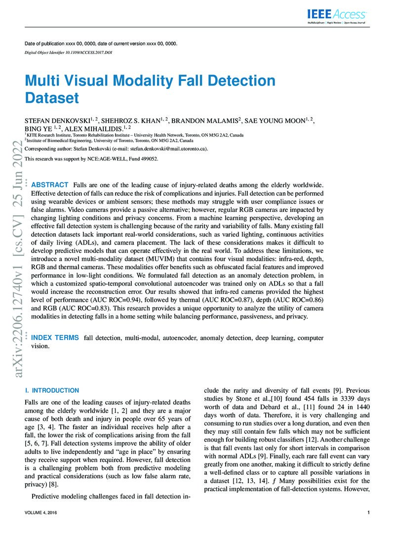 Multi Visual Modality Fall Detection Dataset | DeepAI
