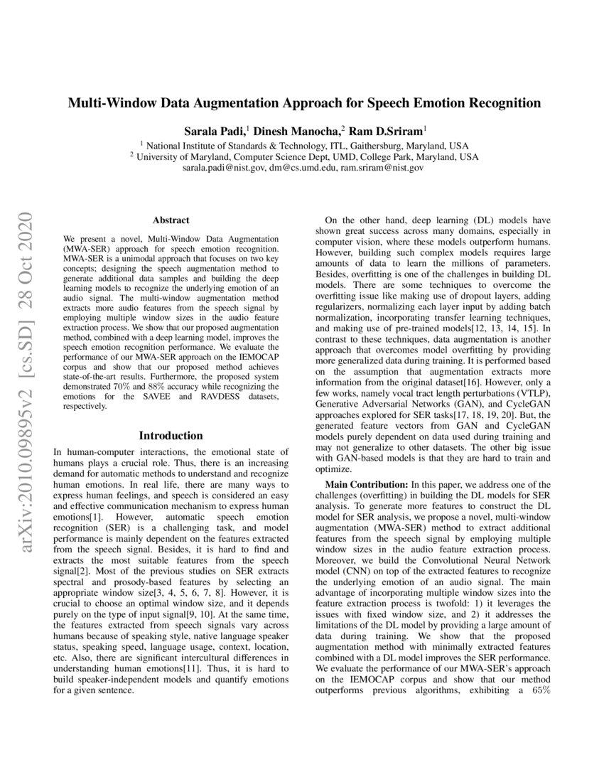Multi-Window Data Augmentation Approach for Speech Emotion Recognition | DeepAI