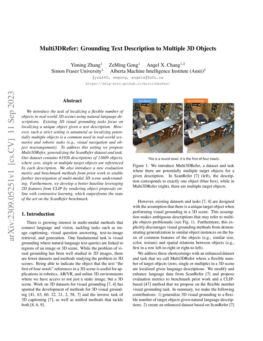 Multi3DRefer: Grounding Text Description to Multiple 3D Objects | DeepAI