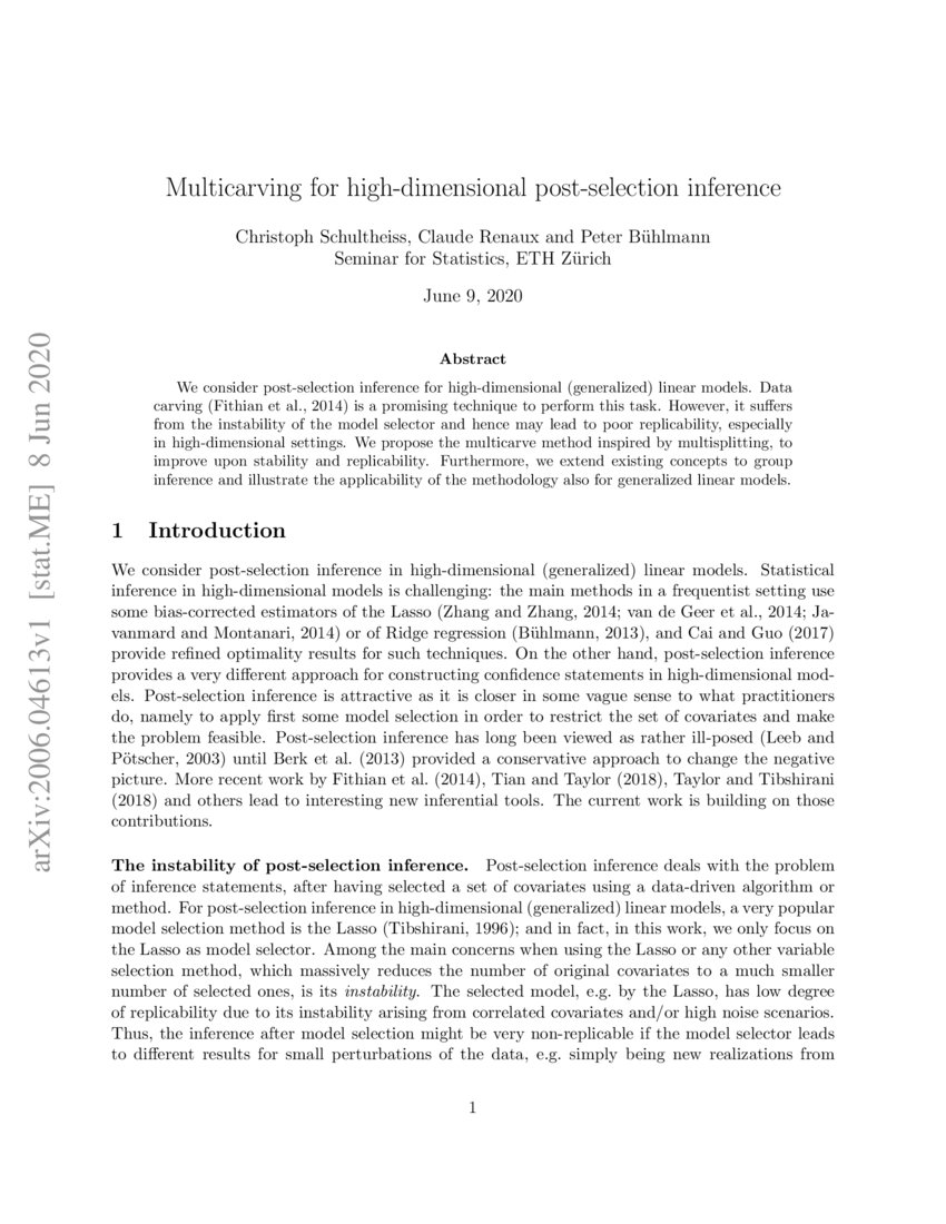 Multicarving for high-dimensional post-selection inference | DeepAI