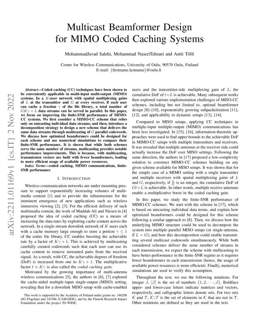 Multicast Beamformer Design For Mimo Coded Caching Systems Deepai