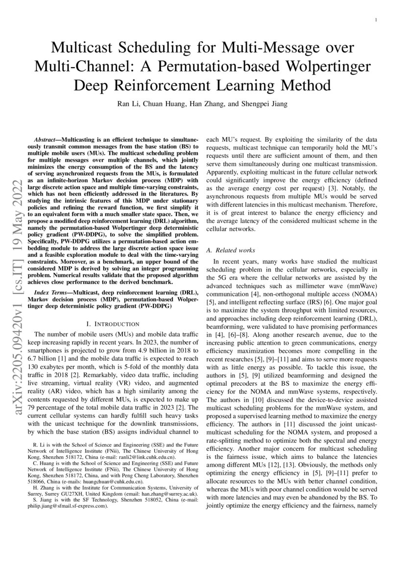 Multicast Scheduling for Multi-Message over Multi-Channel: A Permutation-based Wolpertinger Deep ...