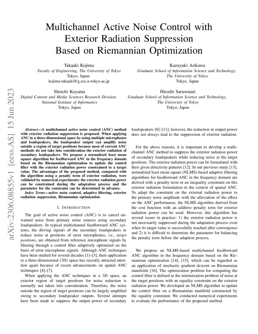 Multichannel Active Noise Control with Exterior Radiation Suppression Based on Riemannian ...