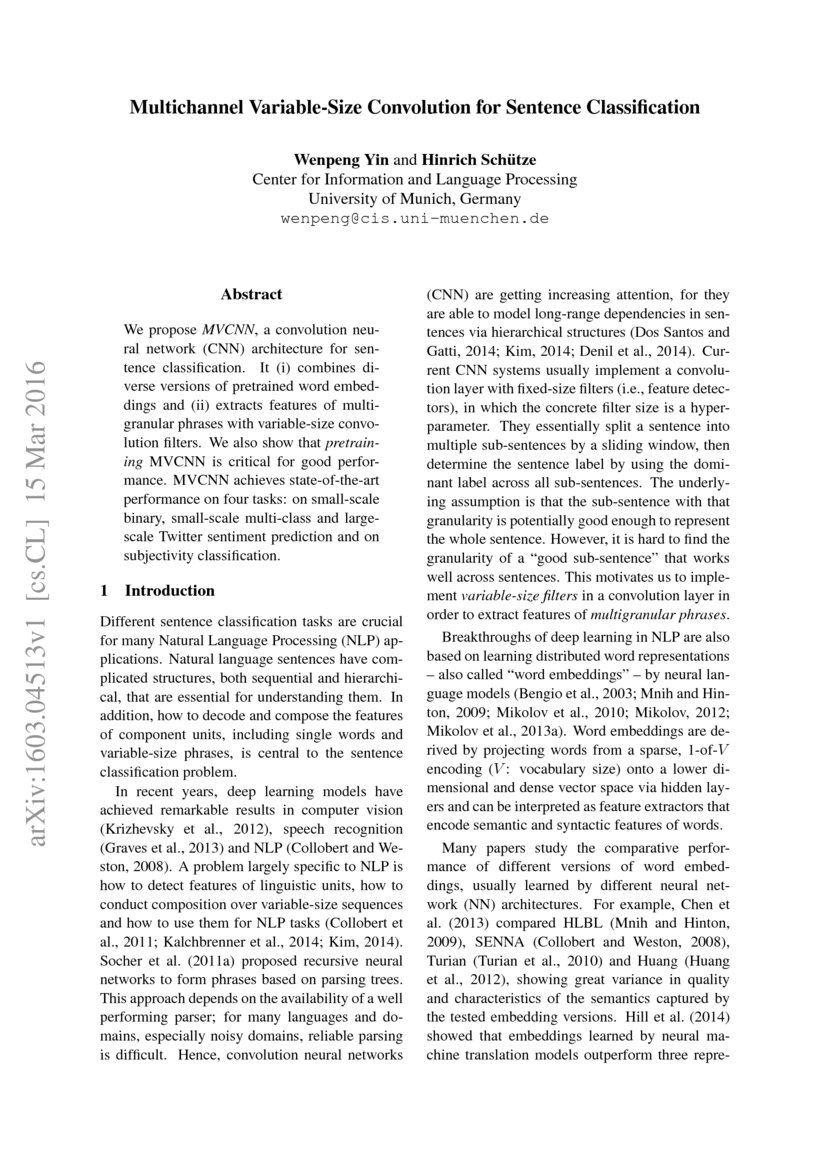 Multichannel Variable-Size Convolution for Sentence Classification | DeepAI