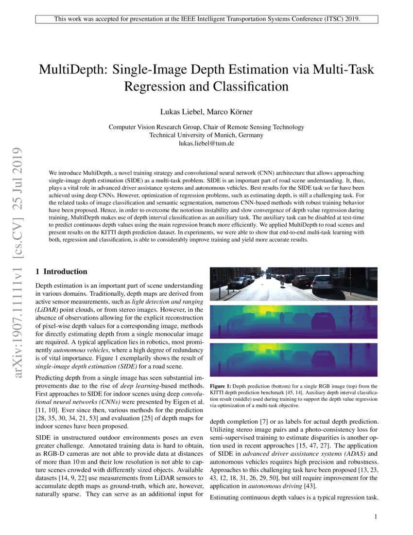 MultiDepth: Single-Image Depth Estimation via Multi-Task Regression and Classification | DeepAI