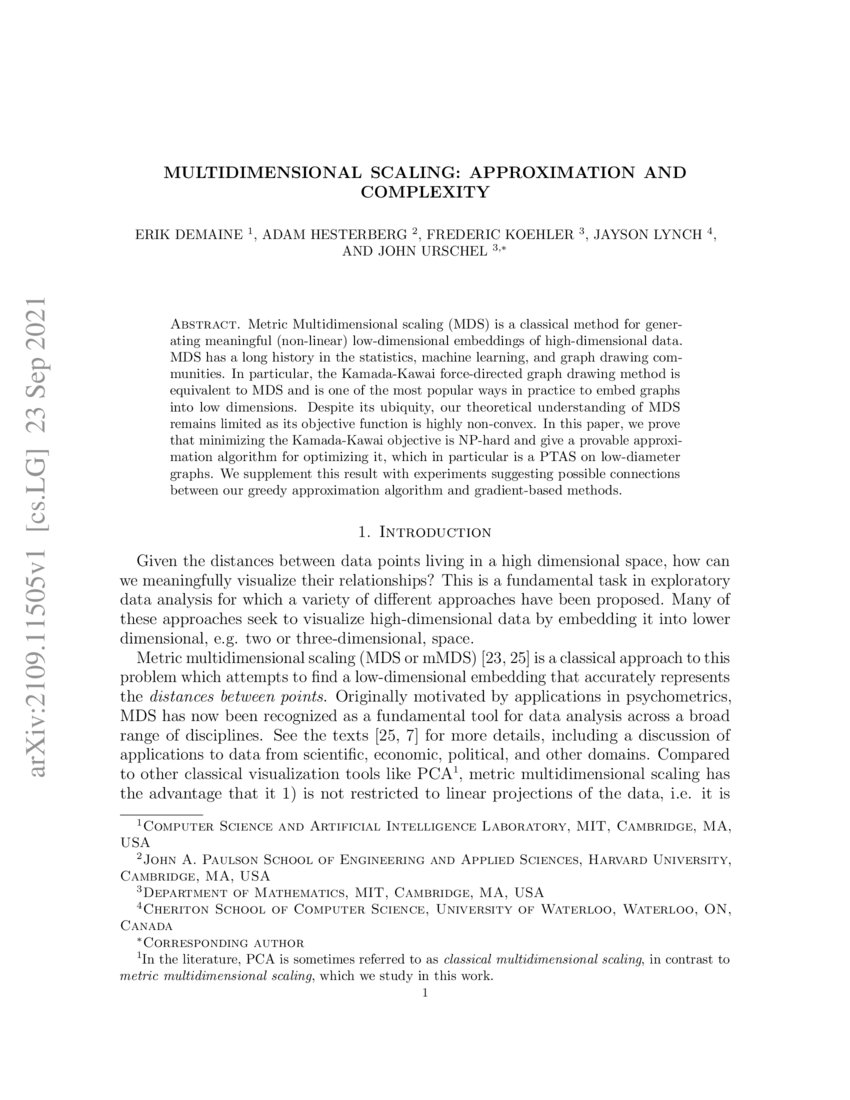 Multidimensional Scaling: Approximation and Complexity | DeepAI
