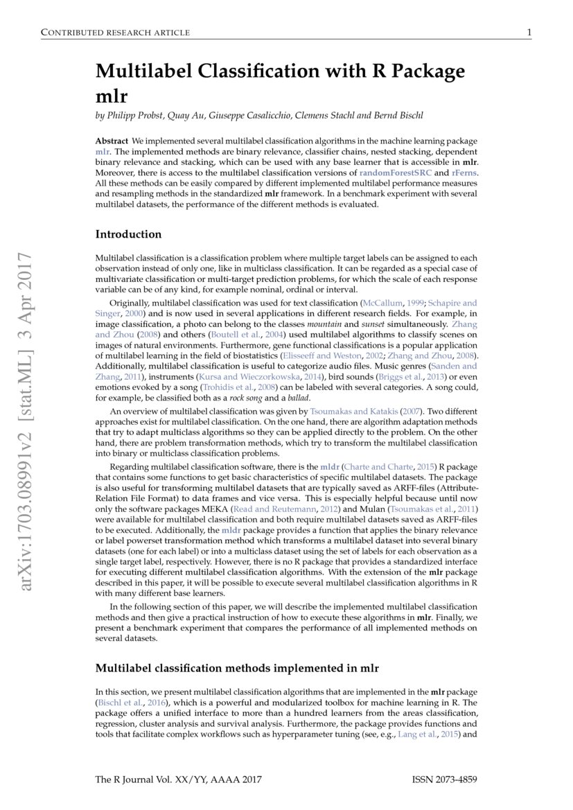Multilabel Classification With R Package Mlr Deepai
