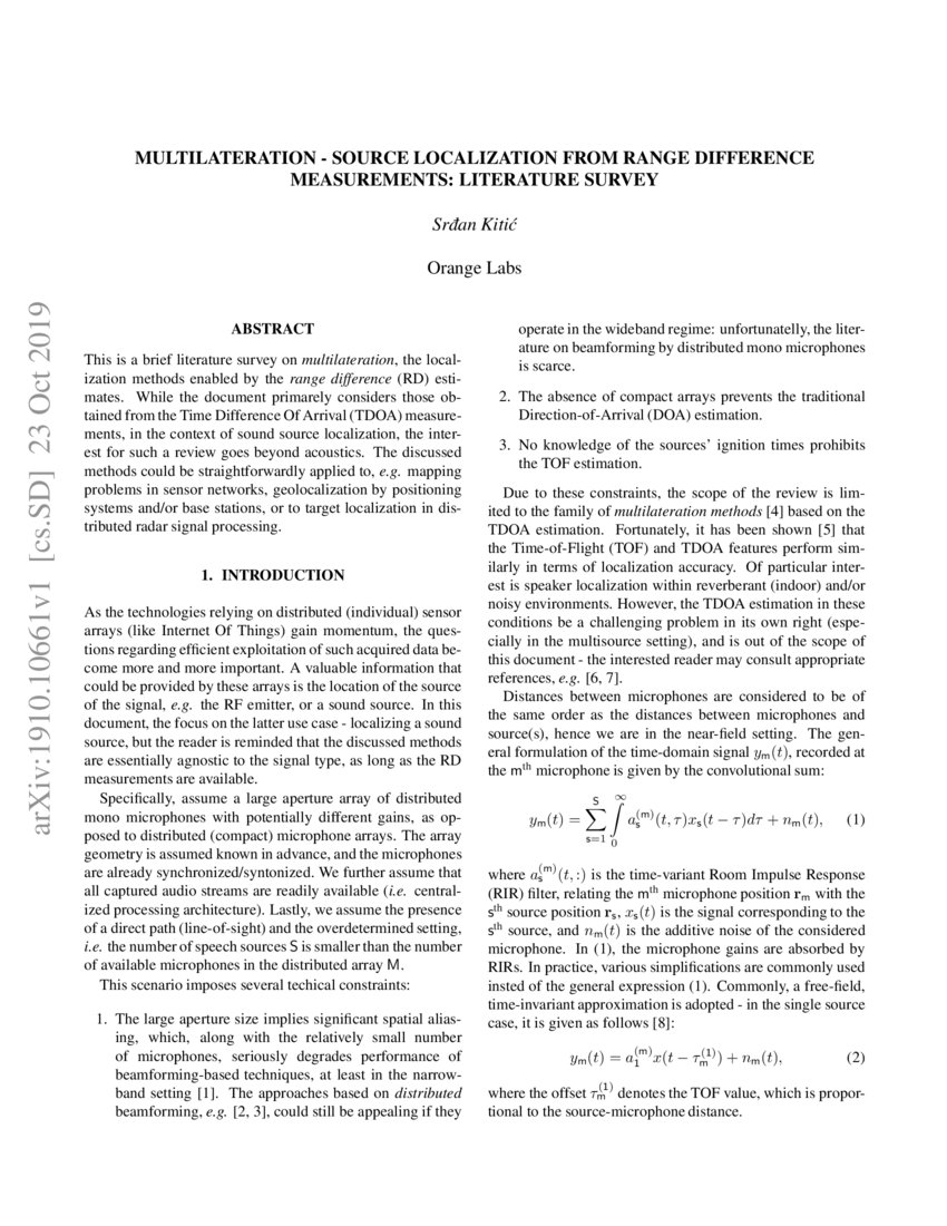 Multilateration Source Localization From Range Difference