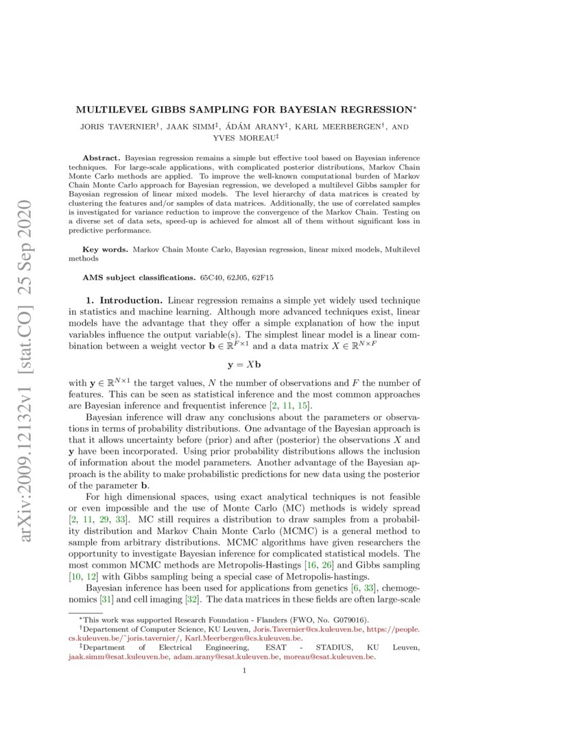 Multilevel Gibbs Sampling for Bayesian Regression | DeepAI