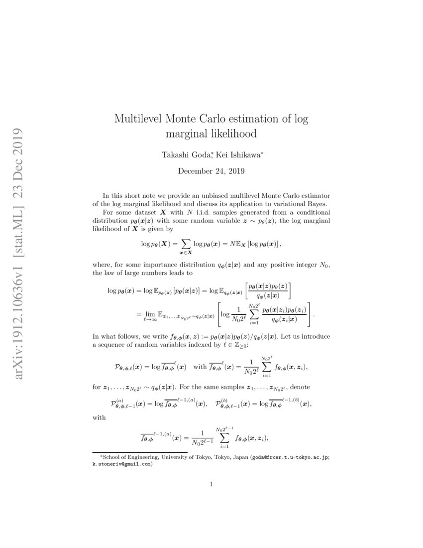 Multilevel Monte Carlo estimation of log marginal likelihood | DeepAI