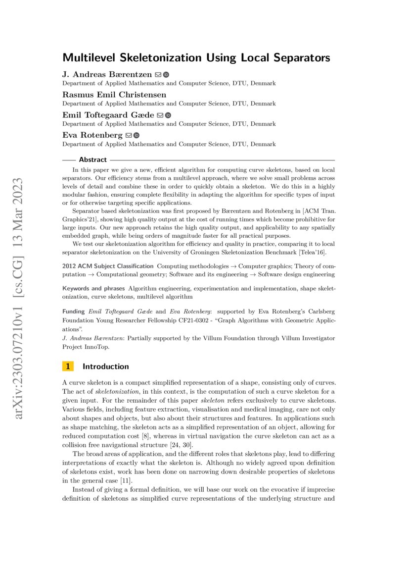 Multilevel Skeletonization Using Local Separators | DeepAI