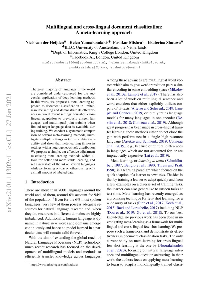 Multilingual and cross-lingual document classification: A meta-learning approach | DeepAI