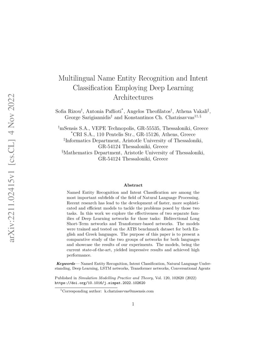 Multilingual Name Entity Recognition And Intent Classification Employing Deep Learning