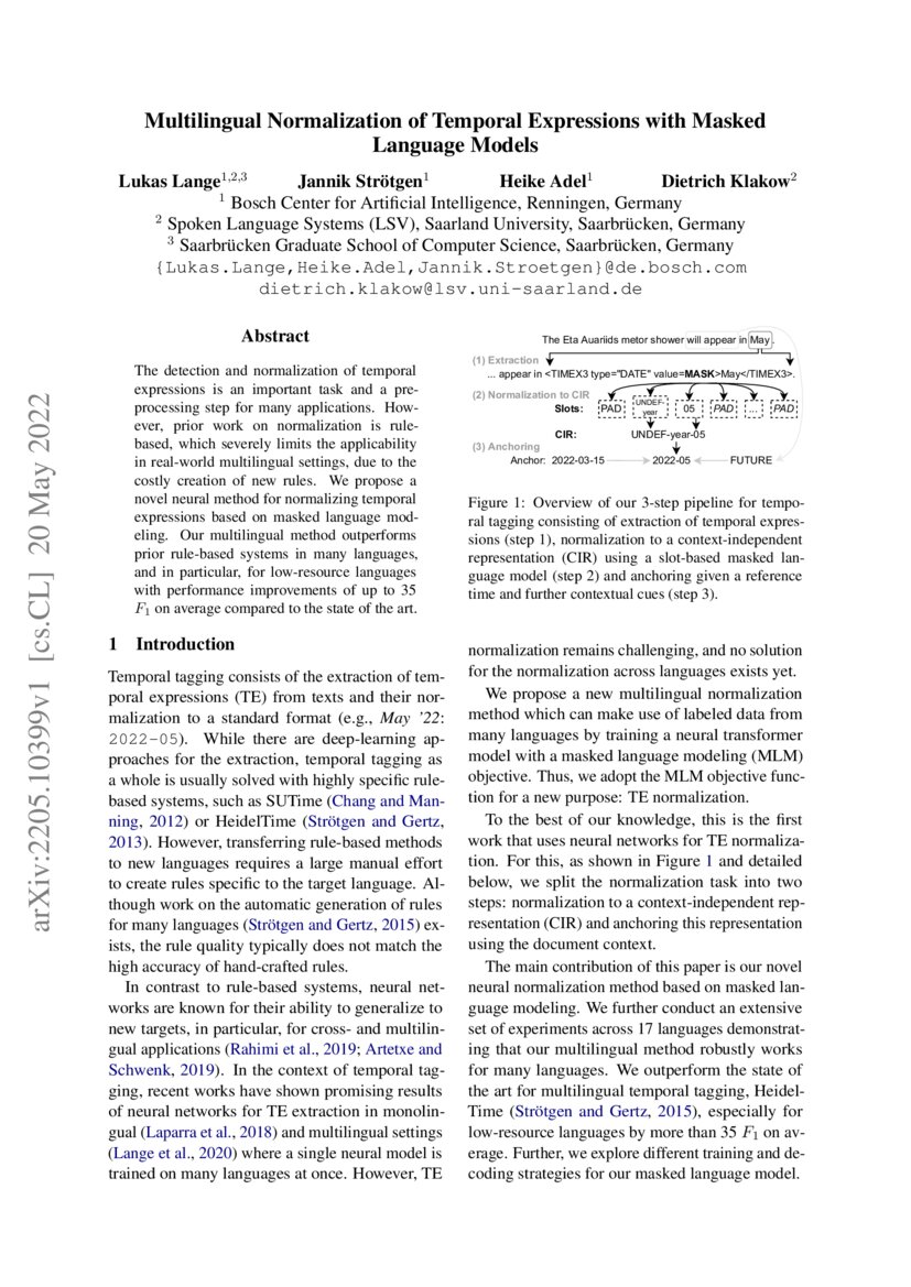 Multilingual Normalization Of Temporal Expressions With Masked Language Models Deepai