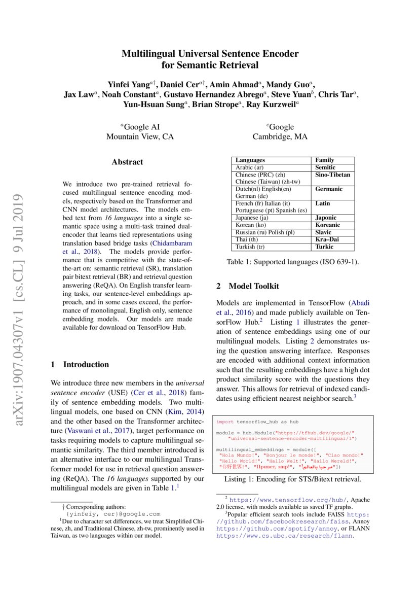 Multilingual Universal Sentence Encoder For Semantic Retrieval Deepai