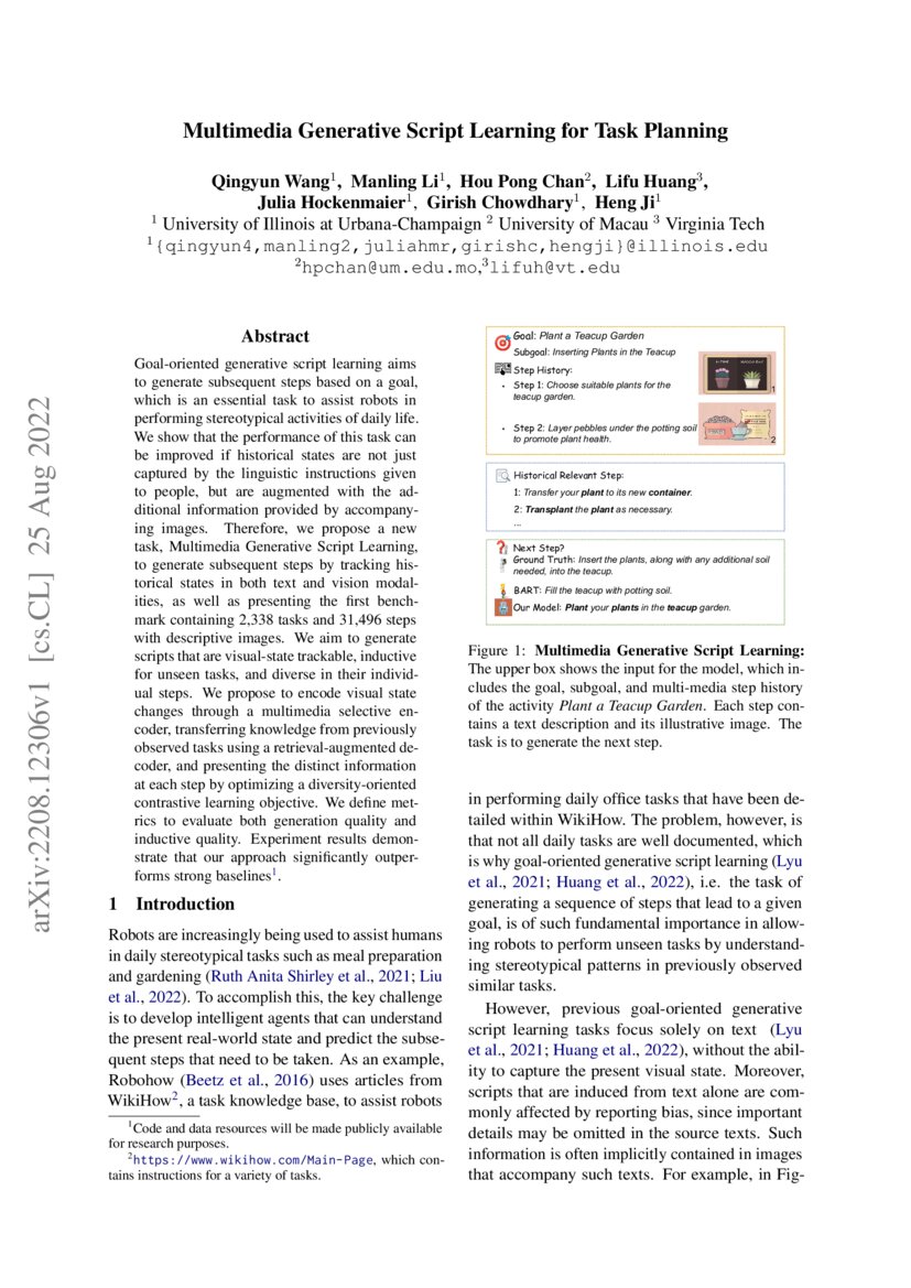 Multimedia Generative Script Learning for Task Planning | DeepAI