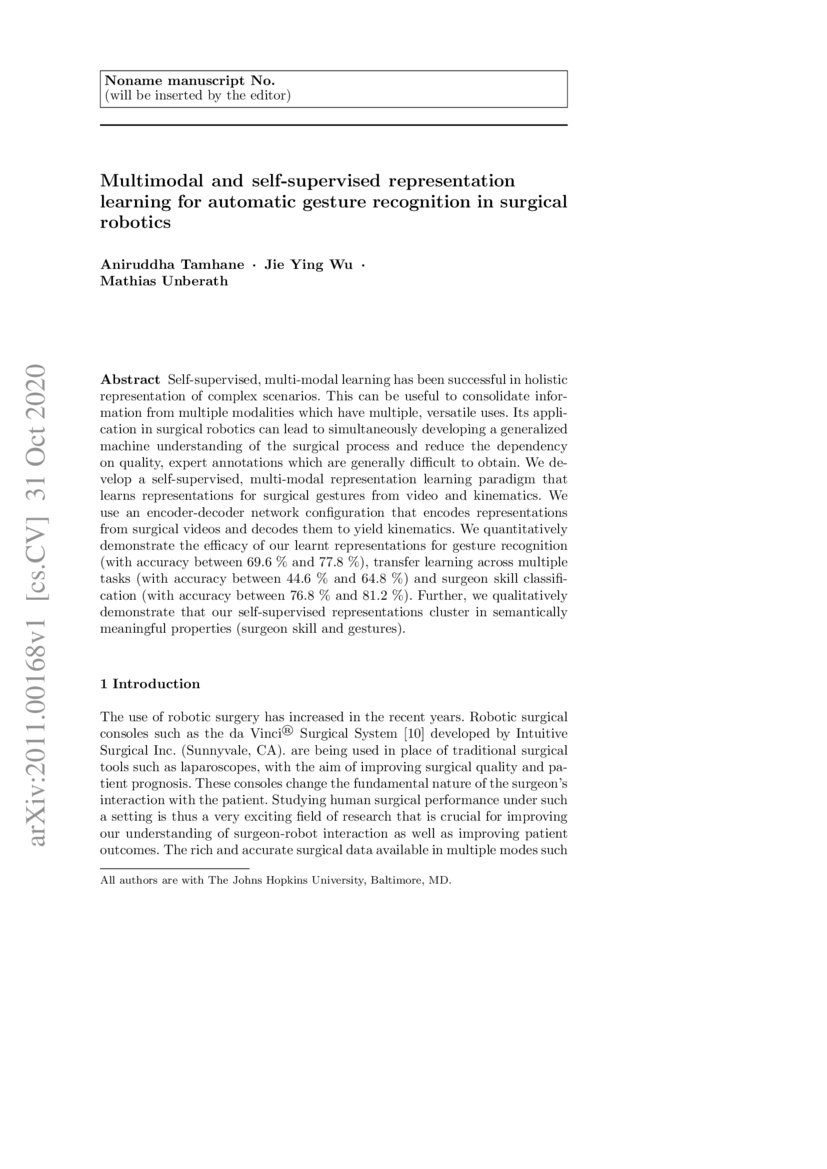 Multimodal and self-supervised representation learning for automatic gesture recognition in ...