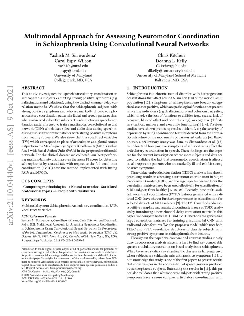 Multimodal Approach For Assessing Neuromotor Coordination In Schizophrenia Using Convolutional
