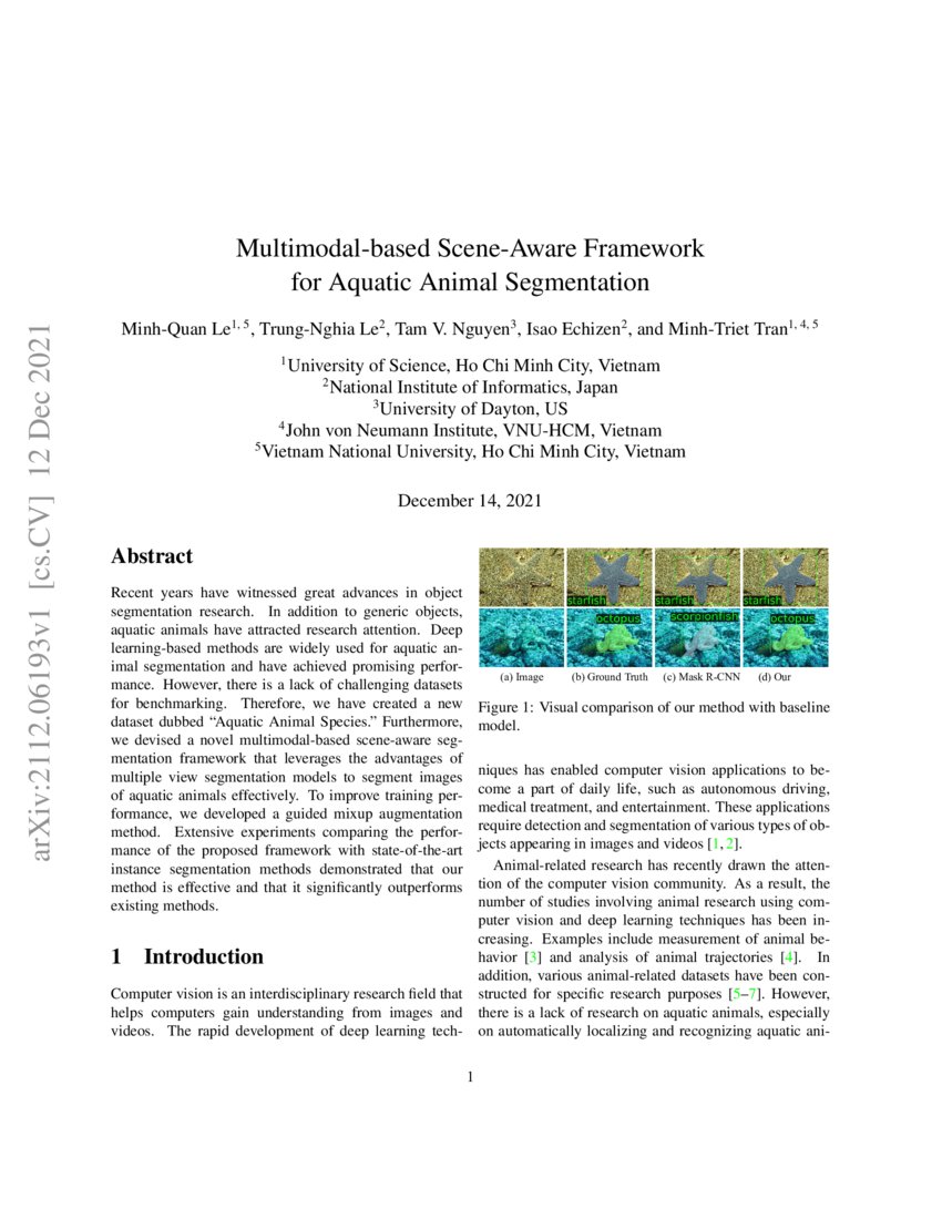 Multimodal-based Scene-Aware Framework for Aquatic Animal Segmentation | DeepAI