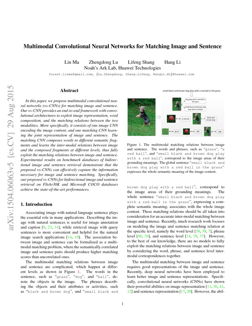 Multimodal Convolutional Neural Networks For Matching Image And