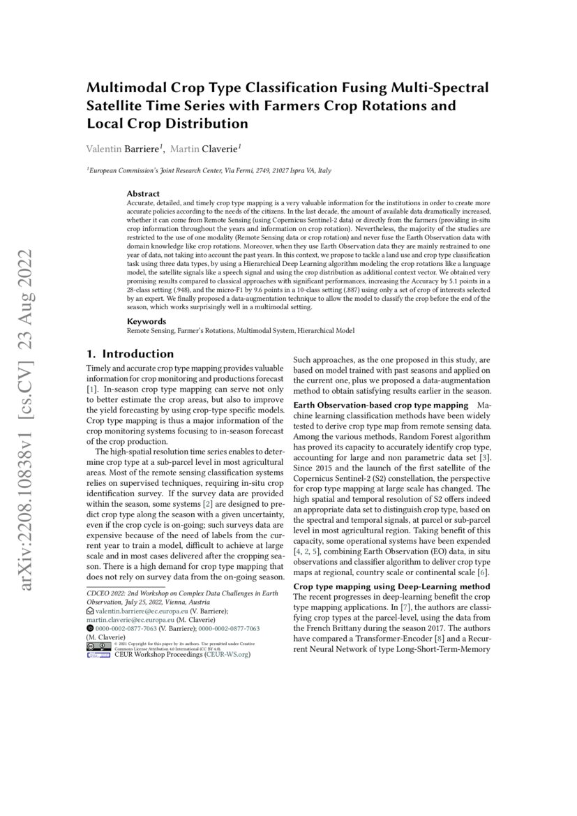 Multimodal Crop Type Classification Fusing Multi Spectral Satellite