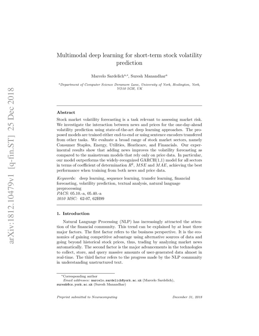 Multimodal Deep Learning For Short Term Stock Volatility Prediction Deepai