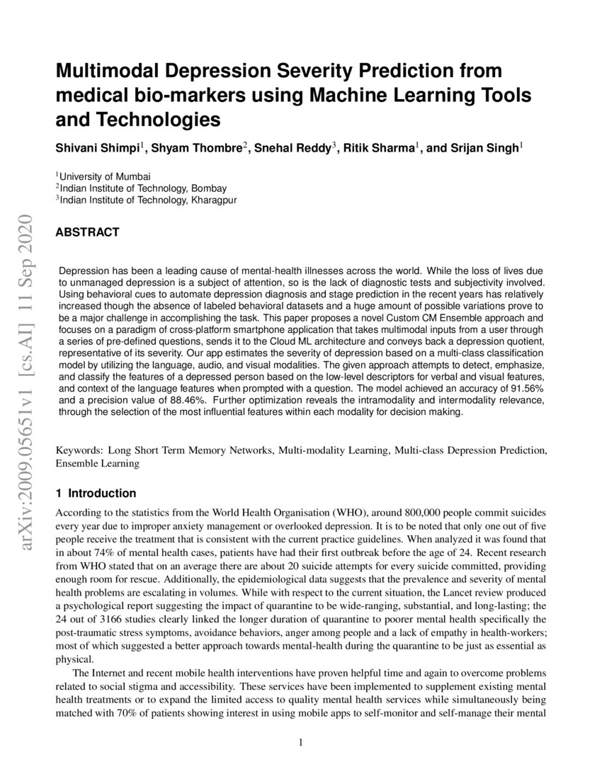 Multimodal Depression Severity Prediction From Medical Bio Markers