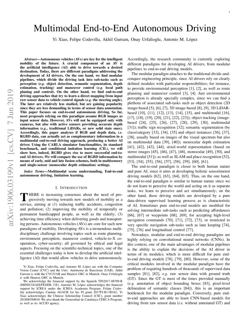 Multimodal End-to-End Autonomous Driving | DeepAI