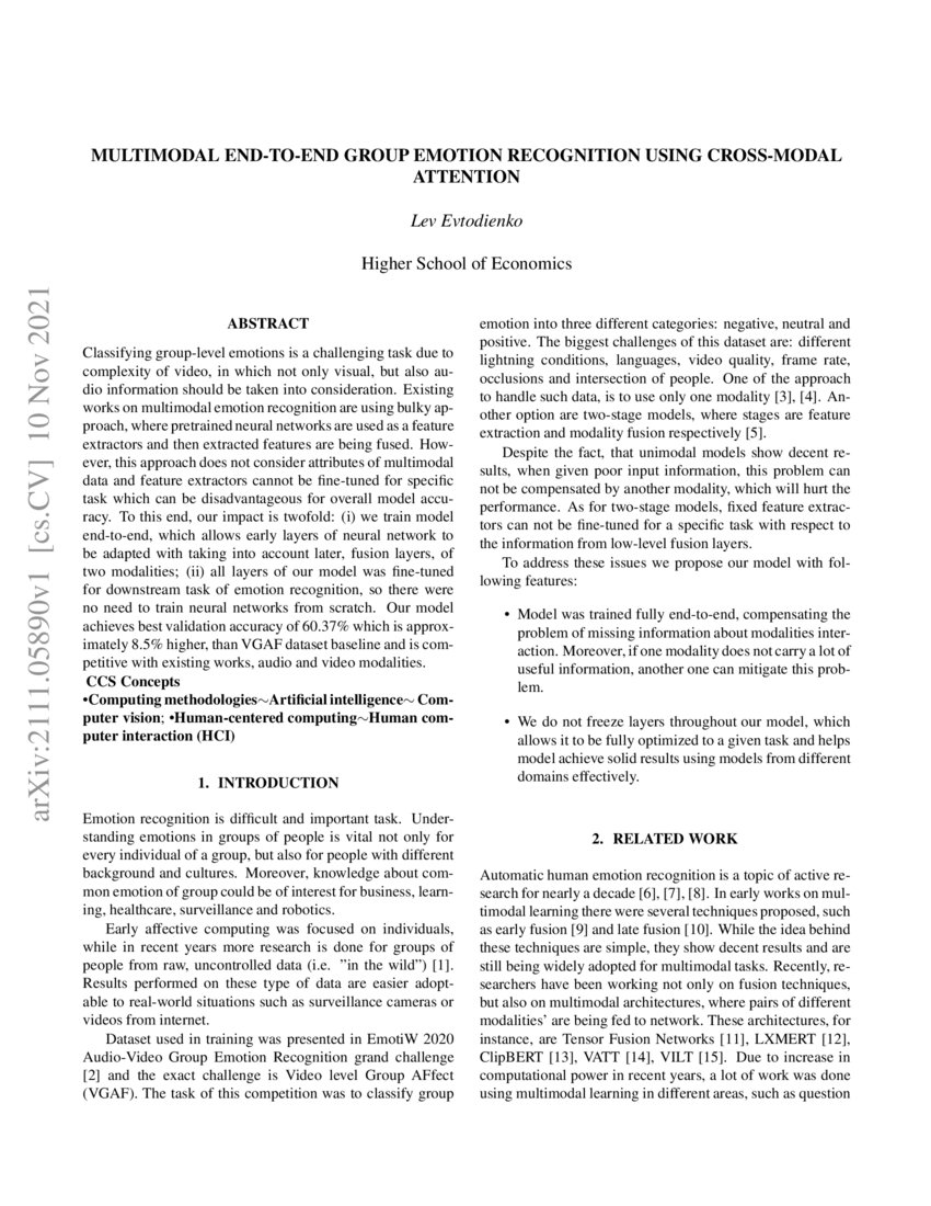Multimodal End-to-End Group Emotion Recognition using Cross-Modal Attention | DeepAI
