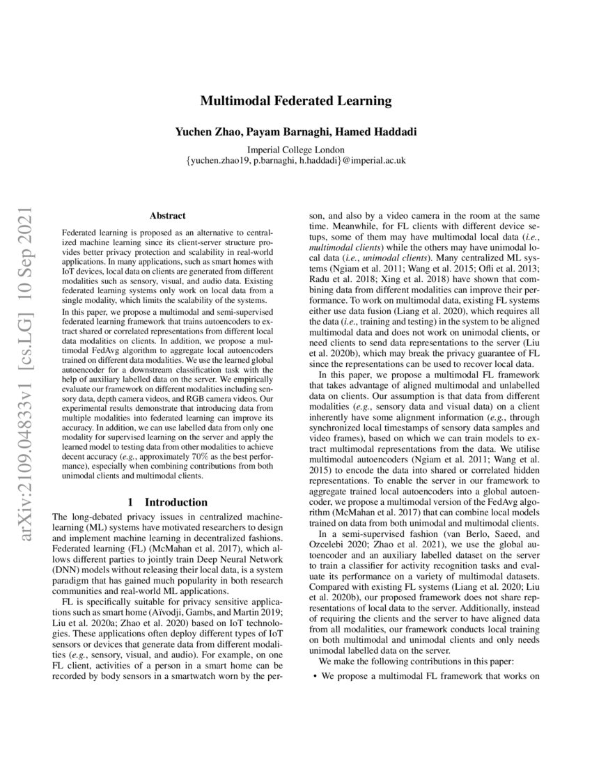 Multimodal Federated Learning | DeepAI