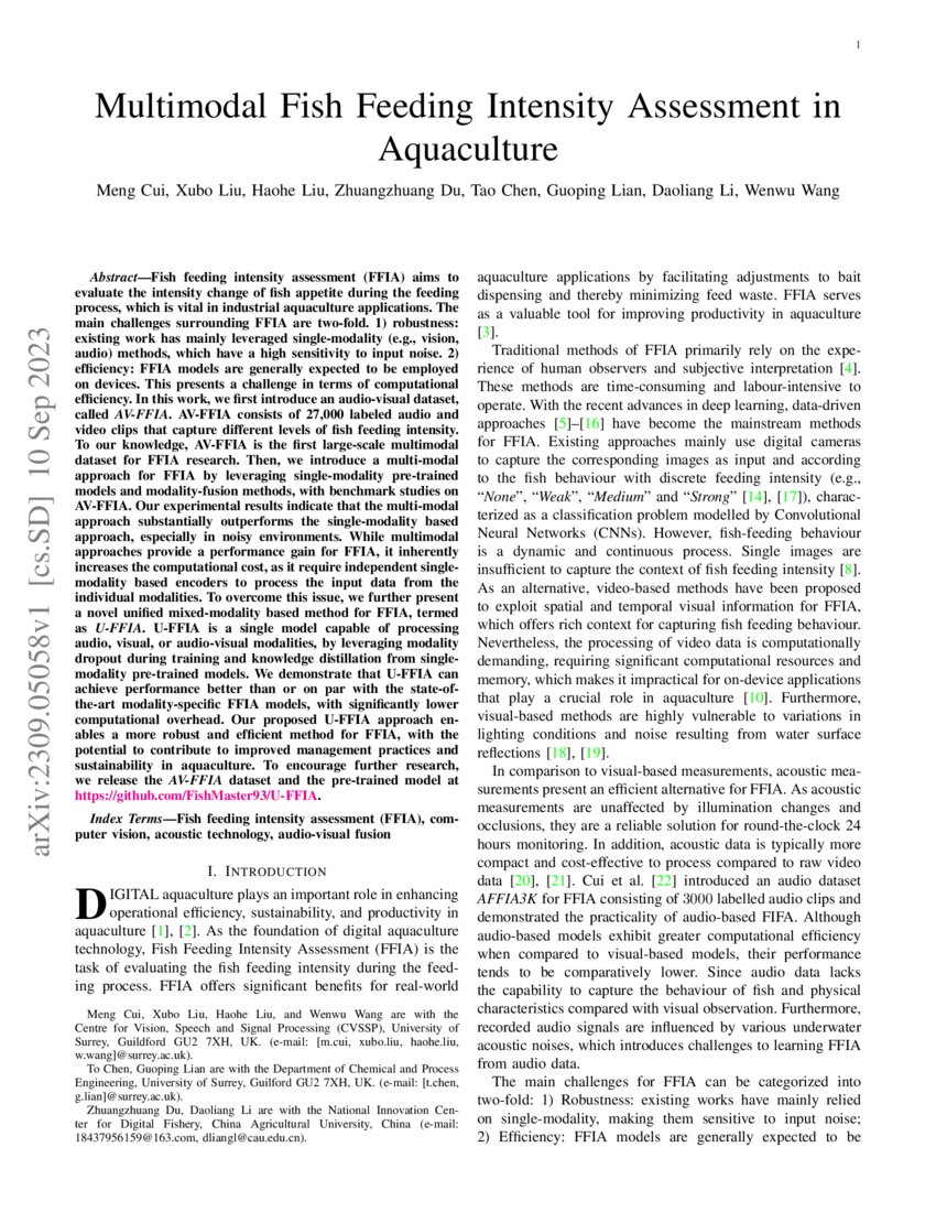 Multimodal Fish Feeding Intensity Assessment in Aquaculture | DeepAI
